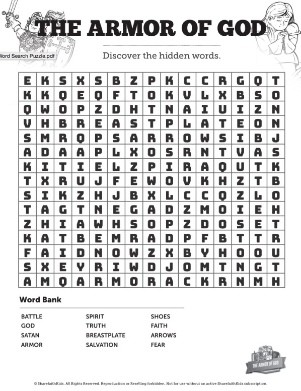 ShareFaith Media » Ephesians 6 The Armor of God Bible Word Search ...