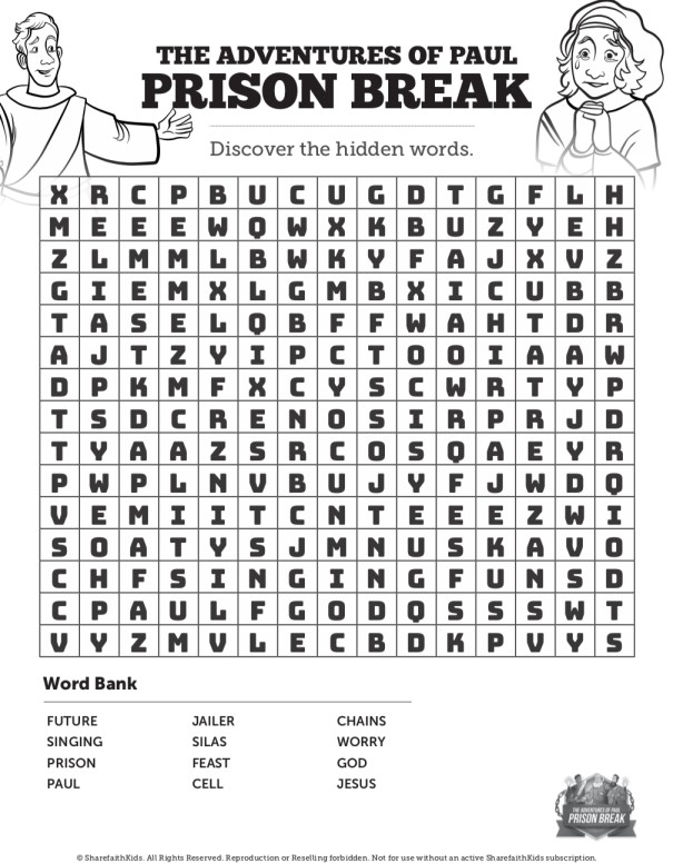 ShareFaith Media » Acts 16 Prison Break Bible Word Search Puzzles ...