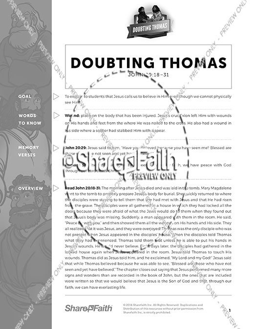 ShareFaith Media » John 20 Doubting Thomas Curriculum – ShareFaith Media