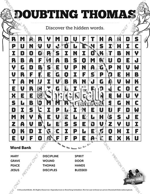 ShareFaith Media » John 20 Doubting Thomas Bible Word Search Puzzles ...