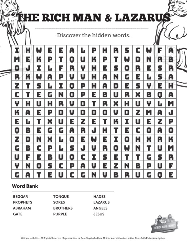ShareFaith Media » Luke 16 Lazarus and the Rich Man Bible Word Search ...