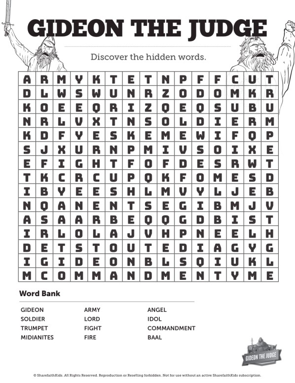 ShareFaith Media » Judges 6 Gideon and the Fleece Bible Word Search ...