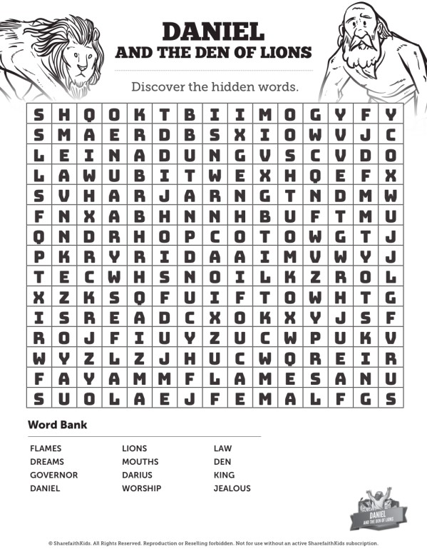 ShareFaith Media » Daniel And The Lions Den Bible Word Search Puzzles ...