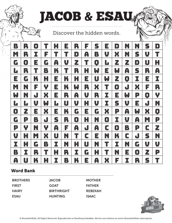 ShareFaith Media » The Story of Jacob and Esau Bible Word Search ...
