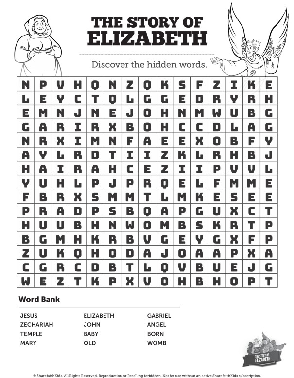 ShareFaith Media » Luke 1 The Story of Elizabeth Bible Word Search ...