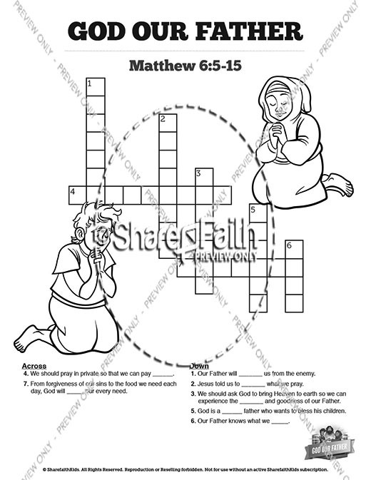 ShareFaith Media » Matthew 6 God our Father Sunday School Crossword ...
