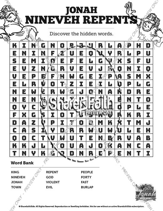 ShareFaith Media » Jonah 3 Nineveh Repents Bible Word Search Puzzles ...
